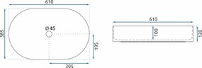 Rea Nadia, umyvadlo na desku 610x385x120 mm, černá matná-vzor kámen, REA-U8565
