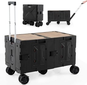 Costway Skládací ruční vozík s deskou a 2 boxy a nastavitelným