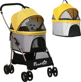 PawHut Psí Kočárek, 2 v 1 Psí Trolej, Přenosná Taška, Skládací Psí Buggy s Polstrováním, Kočárek pro Malé Psy a Kočky, Kočárek s 4 Koly, Síťované Okno