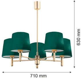 Argon 2145 - Lustr na tyči PONTE 5xE27/15W/230V zelená/mosaz