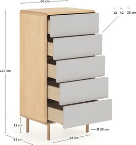 Šedá/v přírodní barvě komoda v dekoru jasanu 60x117x42 cm Anielle – Kave Home