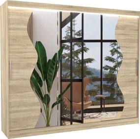 ADRK Furniture Posuvná skříň se zrcadlem a LED osvětlením SHARON 250 SW-SHA-S-250+L-V399