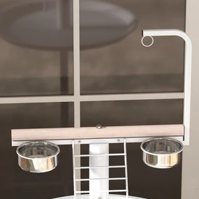 PawHut stojan na ptáky s krmítkem, kolečka, bidýlka, krmítko, krmítko pro ptáky s žebříkem na zahradu, balkon, ocel, bílá| Aosom