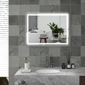 HOMCOM Stmívatelné osvětlené koupelnové zrcadlo 80x60 cm s paměťovou funkcí a povrchem proti zamlžení pro moderní koupelny