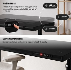 Elektrický psací stůl sit-stand se zásuvkou a bezdrátovou nabíječkou Qi černý, 1200 mm: ELLIS
