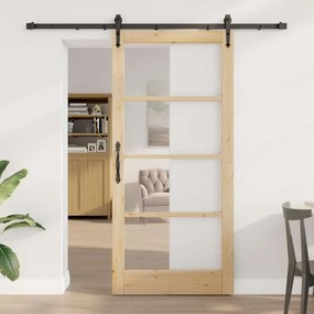 Posuvné dveře 93 x 202 cm Masivní borové dřevo a sklo 3332399