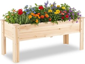Costway Dřevěný vyvýšený záhon s drenážními otvory a L-nohami Záhon do 100 kg