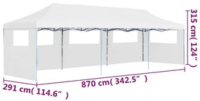 Skládací nůžkový stan s 5 bočními stěnami 3 x 9 m bílý,  48873