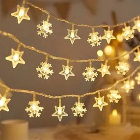 LED vánoční řetěz vločka a hvězda teplá bílá / Vánoční osvětlení / 80