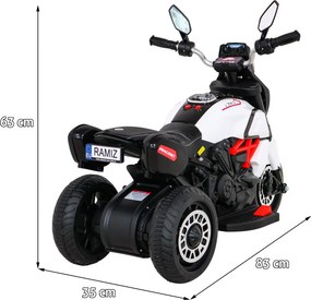 Ramiz Motorka Fast Tourist na baterie pro děti bílá + audio + světla + ekokůže