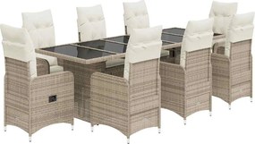 9dílný zahradní bistro set s poduškami béžový polyratan 3277286