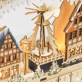 HOMCOM Adventní kalendář, vánoční vesnička, 18 LED světýlek, 24 zásuvek, opakovaně použitelný, 45 x 9 x 42,5 cm