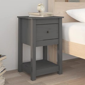 Noční stolek šedý 40 x 35 x 61,5 cm masivní borové dřevo - Default Title