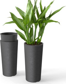 Outsunny sada 2 stohovatelných květináčů 60 cm – plastové květináče s vnitřní vložkou a odtokem, tmavě šedé | Aosom