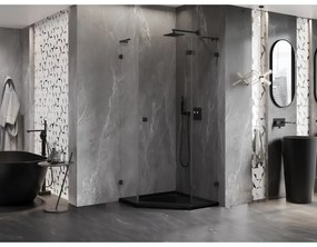 Mexen Lunar, L pravý výklopný pětiúhelníkový sprchový kout 80 x 80 cm, 8mm čiré sklo, černý profil, 831L-080P-080L-70-00-P