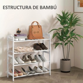HOMCOM 4-úrovňový bambusový botník na 12 párů bot pro předsíň, chodbu, ložnici 67,5x24,7x72 cm Bílý