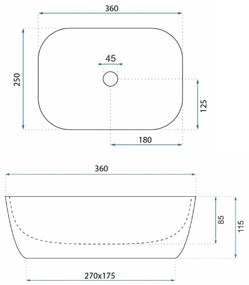 Rea Belinda Mini, umyvadlo na desku 360 x 255 x 115 cm, imitace kamene matná, REA-U4700