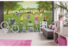 DIMEX | Samolepicí vliesová fototapeta na zeď Děti na zahradě MA-5-0343 | 375 x 250 cm | zelená, vícebarevná