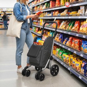 HOMCOM Nákupní vozík, 46 litrová taška, skládací nákupní vozík s chladicí taškou, nastavitelná rukojeť, hliníkový rám, tmavě šedá
