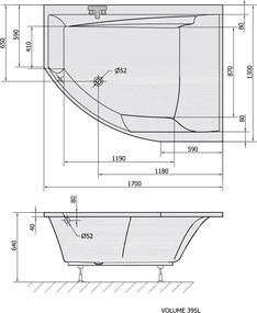 Polysan Tandem R 170 x 130 cm vana asymetrická akrylátová pravá 07611