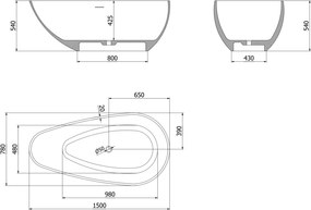 Mexen Palermo, volně stojící vana z konglomerátu 150 x 78 cm, bílá matná, 57211507800