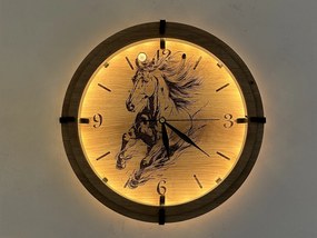 Li-Go "Kůň" Světelné hodiny 32 cm provedení povrchu: dub světlý, varianta napájení svítidla: 12V s externím zdrojem (s přivodním kabelem)