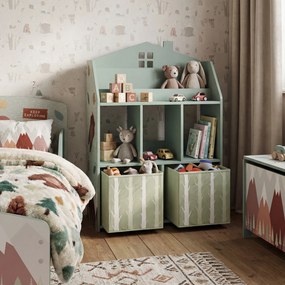 AIYAPLAY Dětský regál se 2 látkovými zásuvkami otevřený Regál pro 3-8 let 62,5x30x91,5 cm Zelený