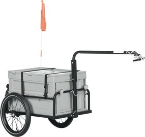 HOMCOM Cyklopřívěs s odnímatelným a skládacím úložným boxem 65L, bezpečnostními odrazkami a pneumatikami, maximální zatížení 40KG, šedý