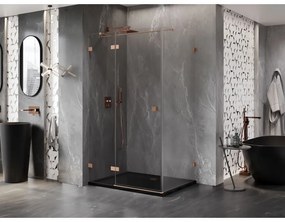 Mexen Lunar T, sklápěcí sprchový kout levý 110 x 70 cm, 8mm čiré sklo, profil měděná matná, 834T-110-070-65-00-L