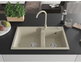 Mexen Tomas, granitový dřez 800x500x190 mm, 2-komorový, béžová, 6516802000-69