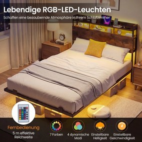 Costway Postel s nabíjecí stanicí a LED osvětlením, čelo s úložným prostorem