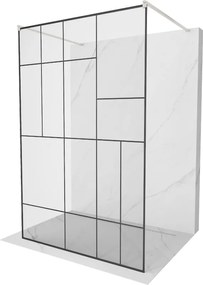 Mexen Kioto, sprchová zástěna Walk-In 140 x 200 cm, 8mm sklo černý vzor, ​​broušená ocel profil, 800-140-002-97-78