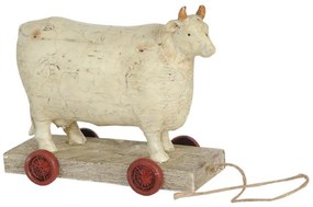Clayre & Eef Dřevěná kravička na vozíčku