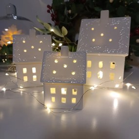 LED dekorace keramický domeček, 8,5 × 6,9 × 12,9 cm, teple bílá, 2× LR44