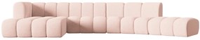 OnaDnes -20% Růžová žinylková šestimístná pohovka MICADONI Lupine 425 cm, levá