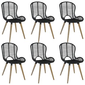 Jídelní židle 6 ks černé přírodní ratan - Default Title