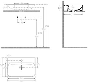 Isvea, SISTEMA U keramické umyvadlo 55x38 cm, bílá, 10PL53055