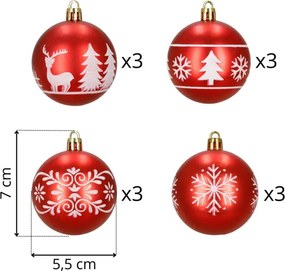 Vánoční baňky červené mix - 6cm sada 12ks, vánoční ozdoby