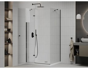 Mexen Roma sprchový kout s otočnými dveřmi 70 x 110 cm, Průhledné, Černá + sprchová vanička Flat, Bílá - 854-070-110-70-00-4010B