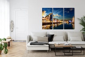 Vícedílný obraz Gdaňské Přístaviště A Jeřáb V Noci Nedostatek Nedostatek Přírodní plátno 150x100