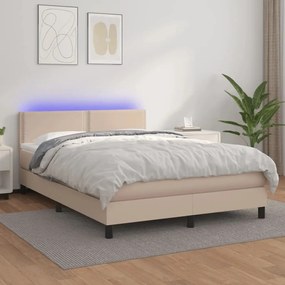 Box Spring Postel Matrace A Led 160X200Cm Umělá Kůže Cappuccino Hladké s hř