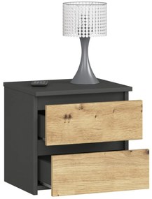 Noční stolek CL2 s 2 zásuvkami grafit/dub artisan