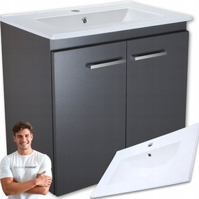 Závěsná skříňka s koupelnovým umyvadlem Šedá Antracit Dveře od výrobce 60