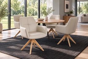 Designová otočná židle Devassy béžová kůže / dub
