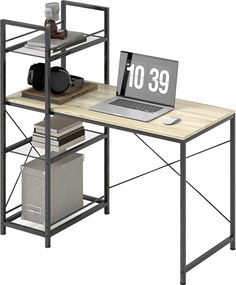 HOMCOM Průmyslový otočný knihovní stůl s ocelovým rámem pro domácí kancelář a ložnici 110x53x115,5 cm Dub a černá | Aosom
