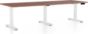 Výškově nastavitelný stůl OfficeTech Long, 240 x 80 cm, bílá podnož, ořech