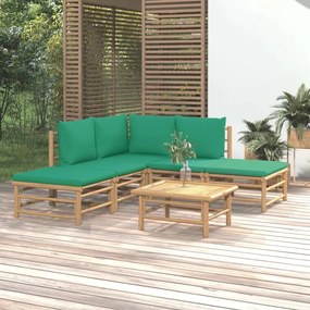 vidaXL 6dílná zahradní sedací souprava se mi poduškami bambus [3155111] Barva polštáře: Zelená