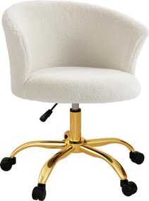 Ergonomická kancelářská židle Vinsetto Teddy Fleece, kosmetická židle, otočná židle s nastavitelnou výškou, polstrované sedadlo a zlatý ocelový rám, …