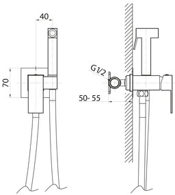 Sapho-Bidetová baterie se sprškou pro podomítkovou instalaci CUBEMIX lesk. chrom