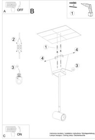 Sollux SL.1074 - Lustr na tyči NORANO 1xGU10/40W/230V černá